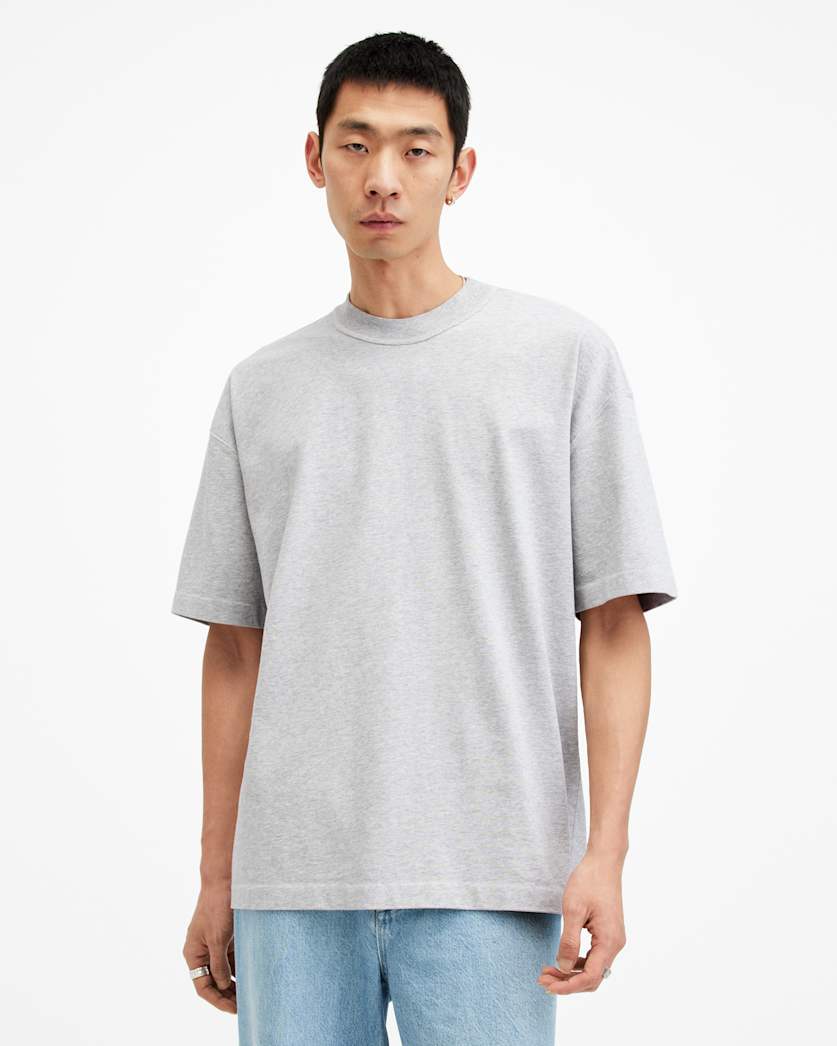 Isac Oversized Crew Neck T-Shirt Grey Marl | ALLSAINTS US